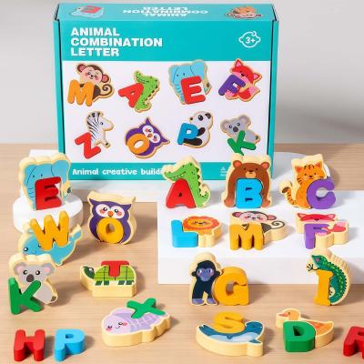 China 26-Piece Wooden Animal Alphabet Puzzle Educational Toy HXBE-20 with 59.5×40×51cm Carton Packaging for sale