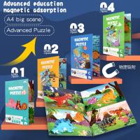 China A4 Size Montessori Magnetic Puzzle Book - 33.5×32×25.5cm Wooden Dinosaur Cartoon Story Toy with 40 PCS Carton Packaging for sale