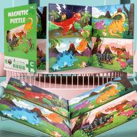 China A4 Size Montessori Magnetic Puzzle Book - 33.5×32×25.5cm Wooden Dinosaur Cartoon Story Toy with 40 PCS Carton Packaging for sale
