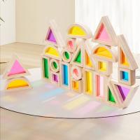 China Montessori Wooden Rainbow Sensory Stacking Blocks 18 PCS Set with 55.5×25.5×7cm Packaging for sale