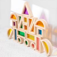 China Montessori Wooden Rainbow Sensory Stacking Blocks 18 PCS Set with 55.5×25.5×7cm Packaging for sale