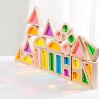 China Montessori Wooden Rainbow Sensory Stacking Blocks 18 PCS Set with 55.5×25.5×7cm Packaging for sale