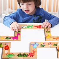 China Wooden Dinosaur Pairing Puzzle Domino Building Block Toys ADS-9 Model with 90 PCS per Carton and 16.5 KG Packing Weight for sale