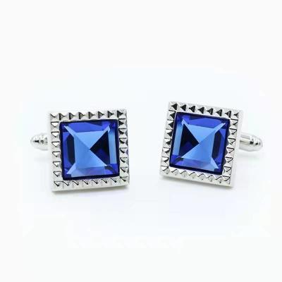 China Metal Square Diamond Cufflinks Blue Color Fo Men Shirts Alloy Copper Material for sale