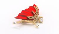China Red Petal Diamond Brooch Pin With Copper Clasp For Clothing for sale