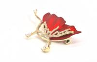 China Red Petal Diamond Brooch Pin With Copper Clasp For Clothing for sale