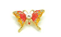 China Red Butterfly Fashion Brooch Pin Inlaid Diamond For Clothing ODM for sale