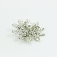 China Silver Snowflake Fashion Brooch Pin Inlaid Pearl Crystal Diamond 4.5cm Size for sale
