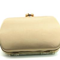 China Sewing Pearl Evening Clutch Handbag Purse Beige Fashion For Ladies Dinner for sale