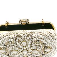 China Sewing Pearl Evening Clutch Handbag Purse Beige Fashion For Ladies Dinner for sale
