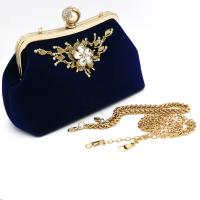 China Blue Suede Evening Clutch Handbag Inlaid Crystal Diamond 23cm×12cm×10cm for sale