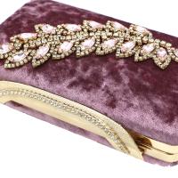 China Leather Clutches And Evening Bags With Violet Diamonds Burgundy Flannel Inlaid for sale