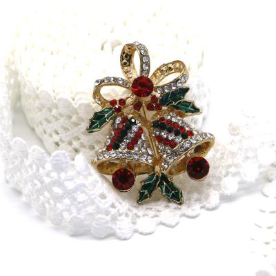 China Multi Color Christmas Bell Brooch , Diamonds Crystal Christmas Pins Alloy Material for sale