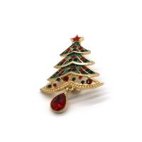 China Small Fashion Brooch Pin Christmas Tree Shape With White Crystal Diamond OEM for sale