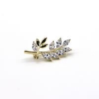 China Leaf Shaped Collar Lapel Pin Hollow Gold Color Diamond Inlaid for sale