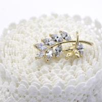 China Leaf Shaped Collar Lapel Pin Hollow Gold Color Diamond Inlaid for sale