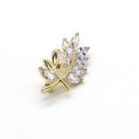 China Leaf Shaped Collar Lapel Pin Hollow Gold Color Diamond Inlaid for sale