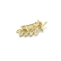 China Leaf Shaped Collar Lapel Pin Hollow Gold Color Diamond Inlaid for sale