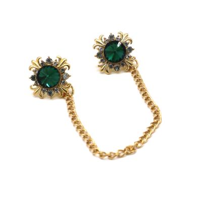 China Retro Diamond Collar Lapel Pin Inlaid Grandmother Green Crystal Alloy Material for sale