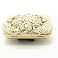 China Sewing Pearl Evening Clutch Handbag Purse Beige Fashion For Ladies Dinner for sale