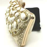 China Diamond Beige Clutch Evening Bag , Women Evening Handbag Inlaid Pearl ODM for sale