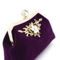 China Purple Velvet Fabric Evening Clutch Bag For Women Flora Diamond Decoration OEM for sale