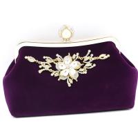 China Purple Velvet Fabric Evening Clutch Bag For Women Flora Diamond Decoration OEM for sale