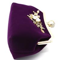 China Purple Velvet Fabric Evening Clutch Bag For Women Flora Diamond Decoration OEM for sale