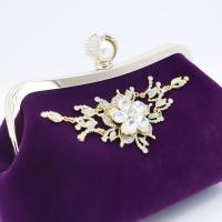 China Purple Velvet Fabric Evening Clutch Bag For Women Flora Diamond Decoration OEM for sale