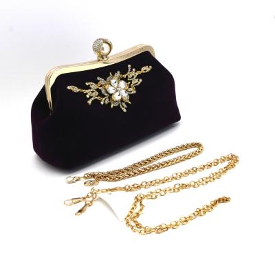 China Velvet Black Gold Diamond Evening Clutches For Weddings 23x9x16cm for sale