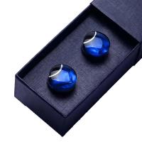 China Eco Men'S Diamond Cufflinks Copper Material Round Gem Blue Crystal for sale