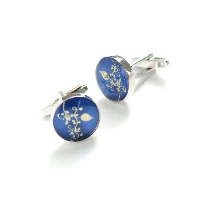 China Crystal Blue Diamond Cufflinks , Button Cufflinks For Shirts Copper Material for sale