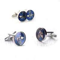 China Crystal Blue Diamond Cufflinks , Button Cufflinks For Shirts Copper Material for sale