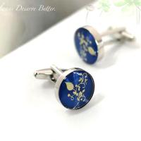 China Crystal Blue Diamond Cufflinks , Button Cufflinks For Shirts Copper Material for sale