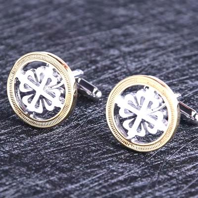 China Circular Hollow Mens Diamond Cufflinks Disc Gear Pattern 16mm Size for sale