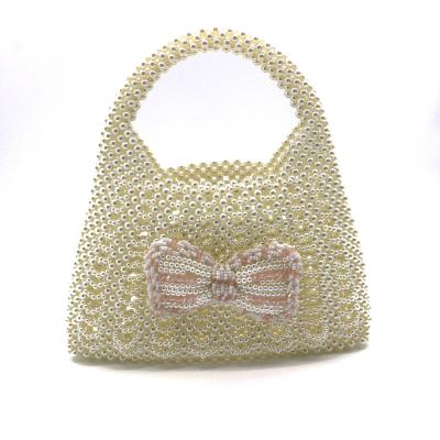China Handmade White Pearl Beaded Bag Bow Flower for Women 22×18×23cm for sale