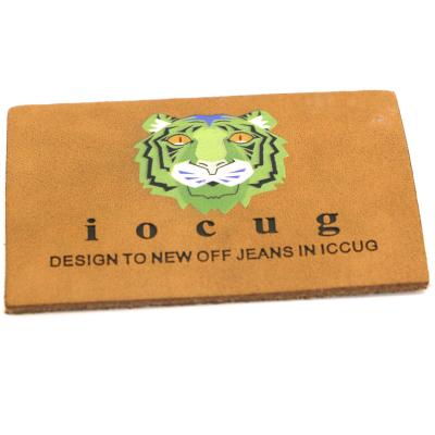 China Brown Leather Patches For Clothes Printed With Color Tiger Head Logo 7cm×5cm for sale