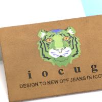 China Brown Leather Patches For Clothes Printed With Color Tiger Head Logo 7cm×5cm for sale