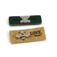 China Hot Press Letters Custom Leather Patch With Inlaid Diamond 4cm×1cm for sale