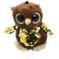 China 3D Plush Doll Key Chain Brown Embroidered Owl 10cm Inlaid Round Gold Eyes Beads for sale