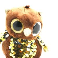 China 3D Plush Doll Key Chain Brown Embroidered Owl 10cm Inlaid Round Gold Eyes Beads for sale