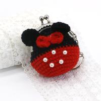China Red Wool Cute Doll Keychain Hand Woven Handie Bag shape With Pearl for sale