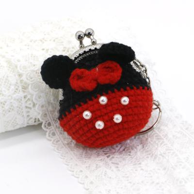 China Red Wool Cute Doll Keychain Hand Woven Handie Bag shape With Pearl for sale