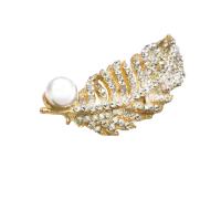 China Gold Leaf Brooch Pin for women Diamond Inlaid Alloy Copper Material for sale