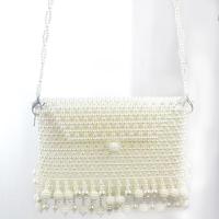 China Women 6mm Pearl Hand Bags , White Woven Bead Bag Hand weaving OEM for sale