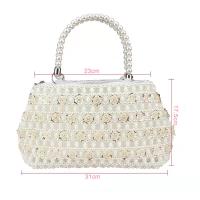 China White 6mm Pearl Clutch Handbag Hand Woven Gold Rose shape OEM ODM for sale