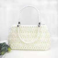 China White 6mm Pearl Clutch Handbag Hand Woven Gold Rose shape OEM ODM for sale