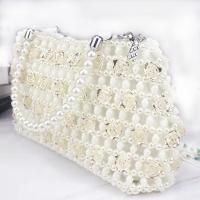 China White 6mm Pearl Clutch Handbag Hand Woven Gold Rose shape OEM ODM for sale
