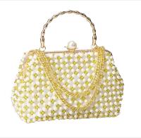 China Gold Pearl Beaded Evening Bags Hand Woven with Metal Wrist OEM ODM for sale