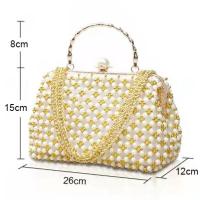 China Gold Pearl Beaded Evening Bags Hand Woven with Metal Wrist OEM ODM for sale